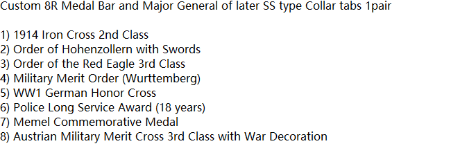 High Quality Custom 8R Medal Bar and Major General of later SS type ...